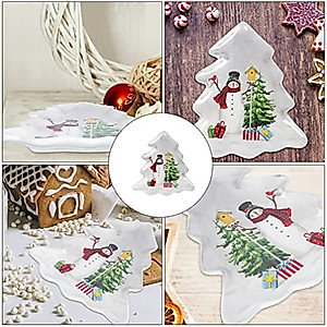 Angoily Christmas Tree Shaped Platter Ceramic Christmas Serving Platter Tray with Xmas Tree and Snowman Printed for Appetizer, Food Snacks, Fruit, Dessert for Xmas Party Table Decor, 26. 5x23. 2cm