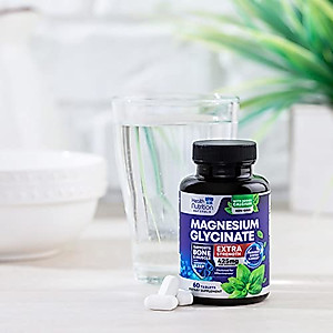 Magnesium Glycinate 425 mg with Calcium - Max Absorption Magnesium Tablets for Muscle, Nerve, Bone & Heart Health Support, Minor Muscle Cramp Support - Non-GMO, Vegan Supplement - 60 Tablets