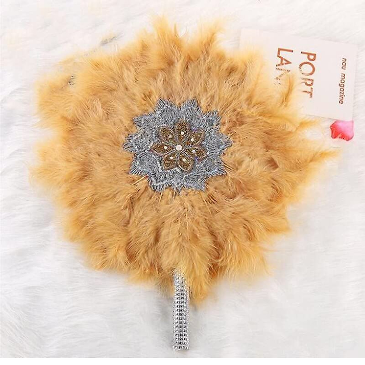 Msbfea One-Side African Turkey Hand Feather Fan Nigerian Handmade Feathers for Eventaille Mariage Wedding Hand Held Fan - Color 728