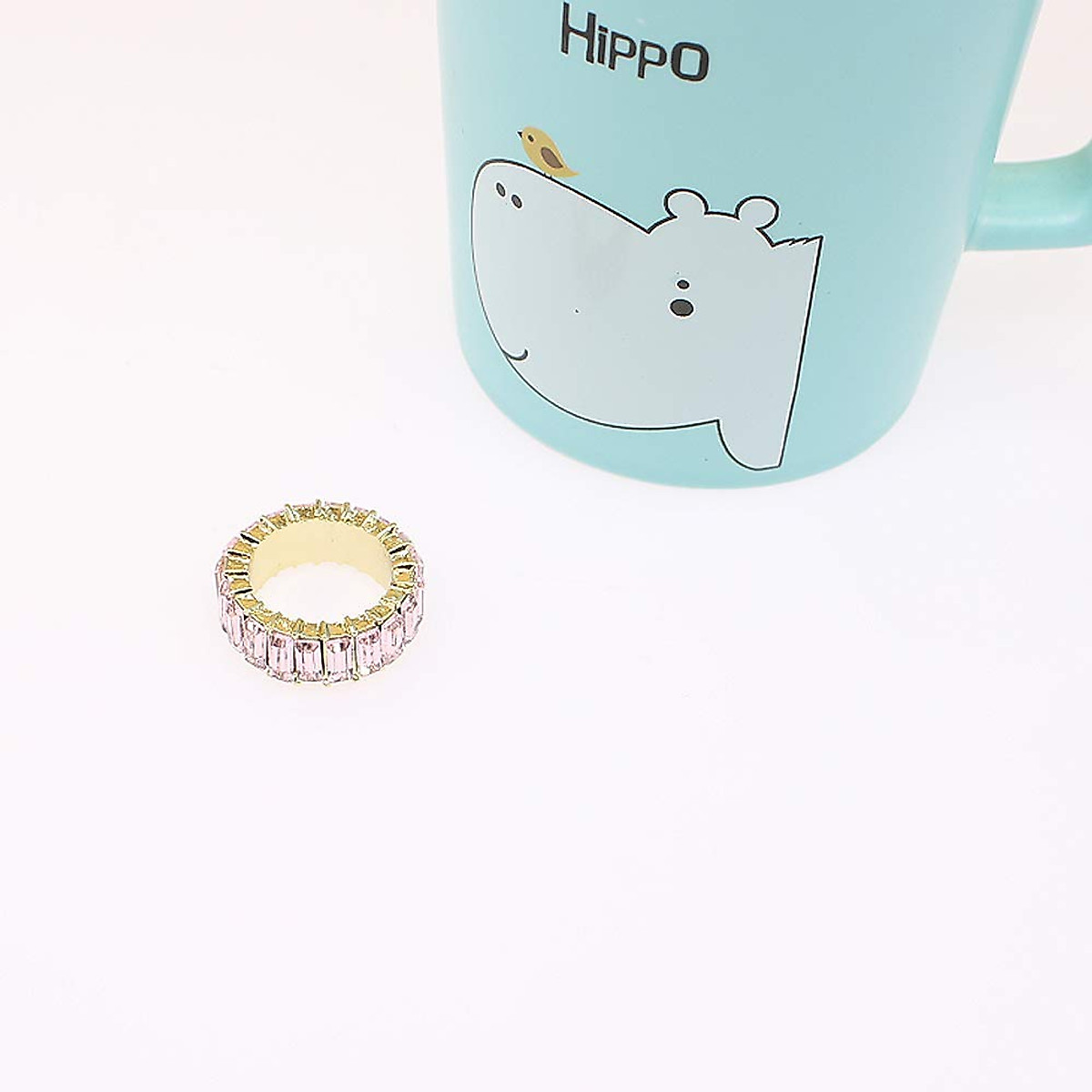 HSQYJ Rainbow Baguette Band Ring Eternity Band Cubic Zirconia Ring Gold Plated Fashion Luxury Jewelry Crystal Cocktail Rings for Women Gift