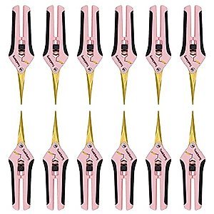 TOOLTENG 12 Packs Pruning Shears with Curved Blades, Garden Trimming Scissors, Gardening Hand Pruning Snips Titanium Coated Precision Bonsai Pruning Shears, Efficient Flower Cutters (Pink)