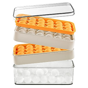 longzon Round Ice cube Trays for Freezer,Easy-Release Silicone,Circle Ice cube tray Making Sphere Ice with Removable Lid,BPA Free,for Cocktail,Whiskey Tea Coffee 2 Trays 1 ice Bucket & Scoop [2 pack]