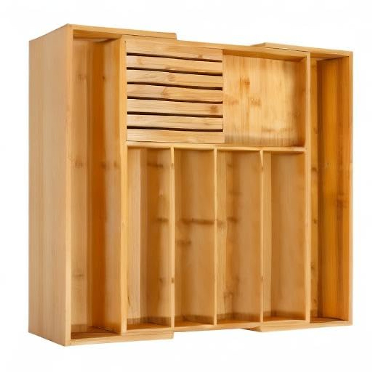 Bamboo Knife Drawer Organizer, Expandable Cutlery Tray and In-Drawer Knife Insert (16 knives)