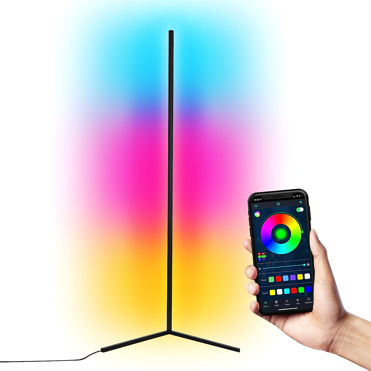 Harmony - Smart LED Lamp with Alexa and Google Home Compatibility - RGB Floor Lamp with 200 Dynamic Presets, with Timer, Memory, Dimmer - Black Iron, 55” Tall