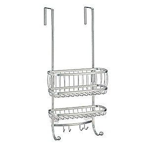 mDesign Metal Wire Over Door Bathroom Tub & Shower Bath Caddy, Hanging Storage Organizer Center - Holds Shampoo, Conditioner, Body Wash, Razor, Towel - 2 Baskets, 6 Hooks - Hyde Collection - Silver