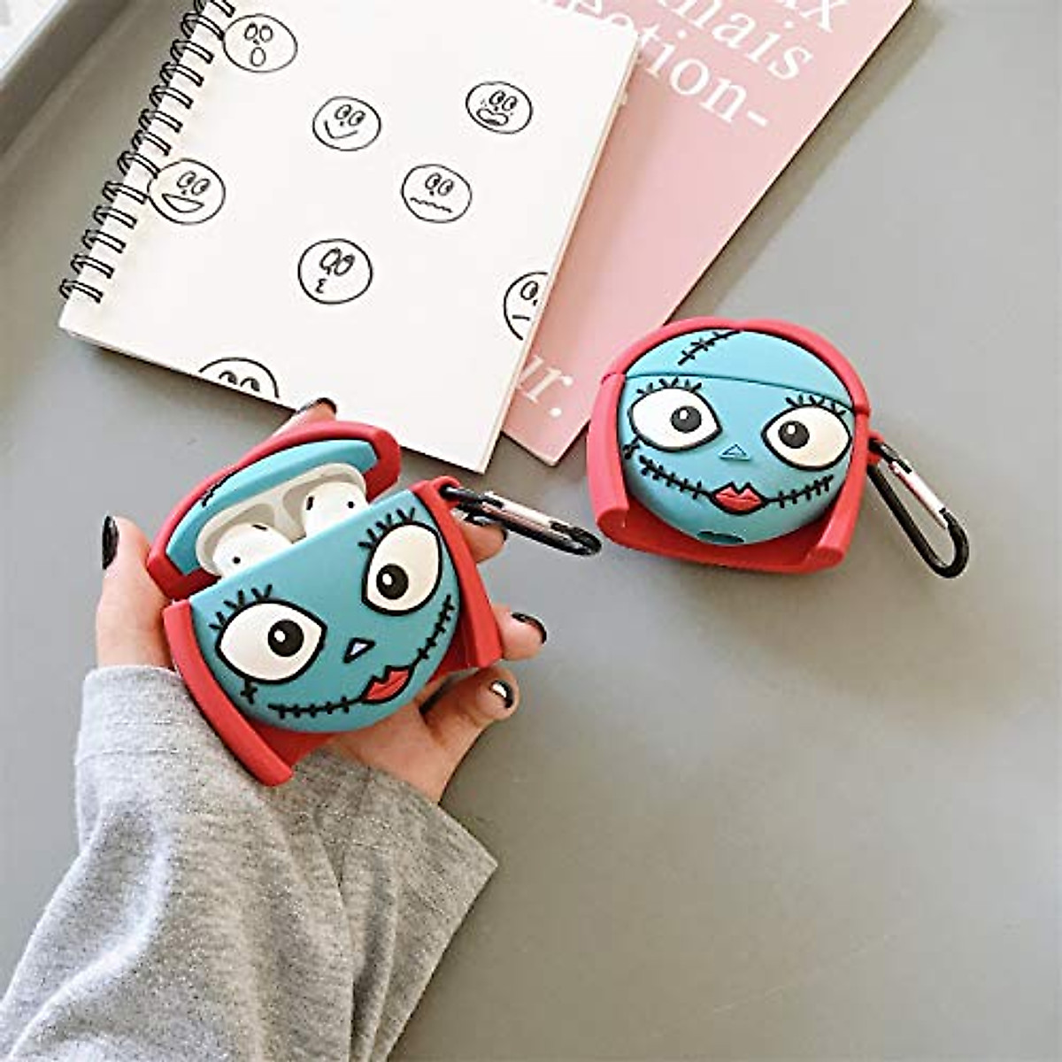 Jowhep Case for AirPod Pro 2019/Pro 2 Gen 2022 Cartoon Cute Silicone Cover with Keychain Fashion Funny Shockproof Soft Skin for Air Pods Pro Women Kids Kawaii Shell Cases for AirPods Pro Blue Girl