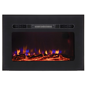 RecPro RV Fireplace 36" | Recessed Electric Fireplace | Glass with Log View | Includes Remote | Three Different Flame Color Options