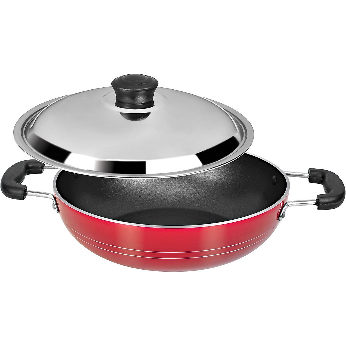 Kadai Nonstick Indian Kadhai Non-Stick Cookware Stainless Steel Deep Fry Karai Non-Stick Strong Stainless Steel Handle 2 litre with Steel Lid Deep fry pan Kadhai