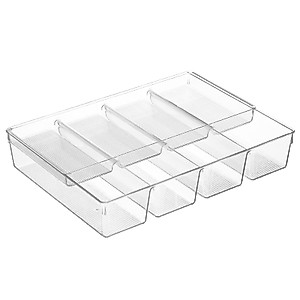 mDesign Plastic Kitchen Drawer Organizer Tray Set - Horizontal Storage Bin for Organizing Cutlery, Flatware, Silverware, Utensil, and Appliances - Ligne Collection - Clear