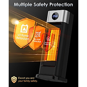 Space Heater for Indoor Use, 1500W Fast Heating Portable Electric Heater with Remote, Thermostat, Overheating & Tip-Over Protection, 90° Oscillation Quiet Space Heater for Large Room, Office & Home