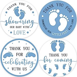 80 Thank You Baby Shower Stickers, Thank You Stickers Baby Shower Boy, Blue Feet Baby Shower Stickers, Footprint Theme Baby Shower Favor Thank You Labels(2 Inch)