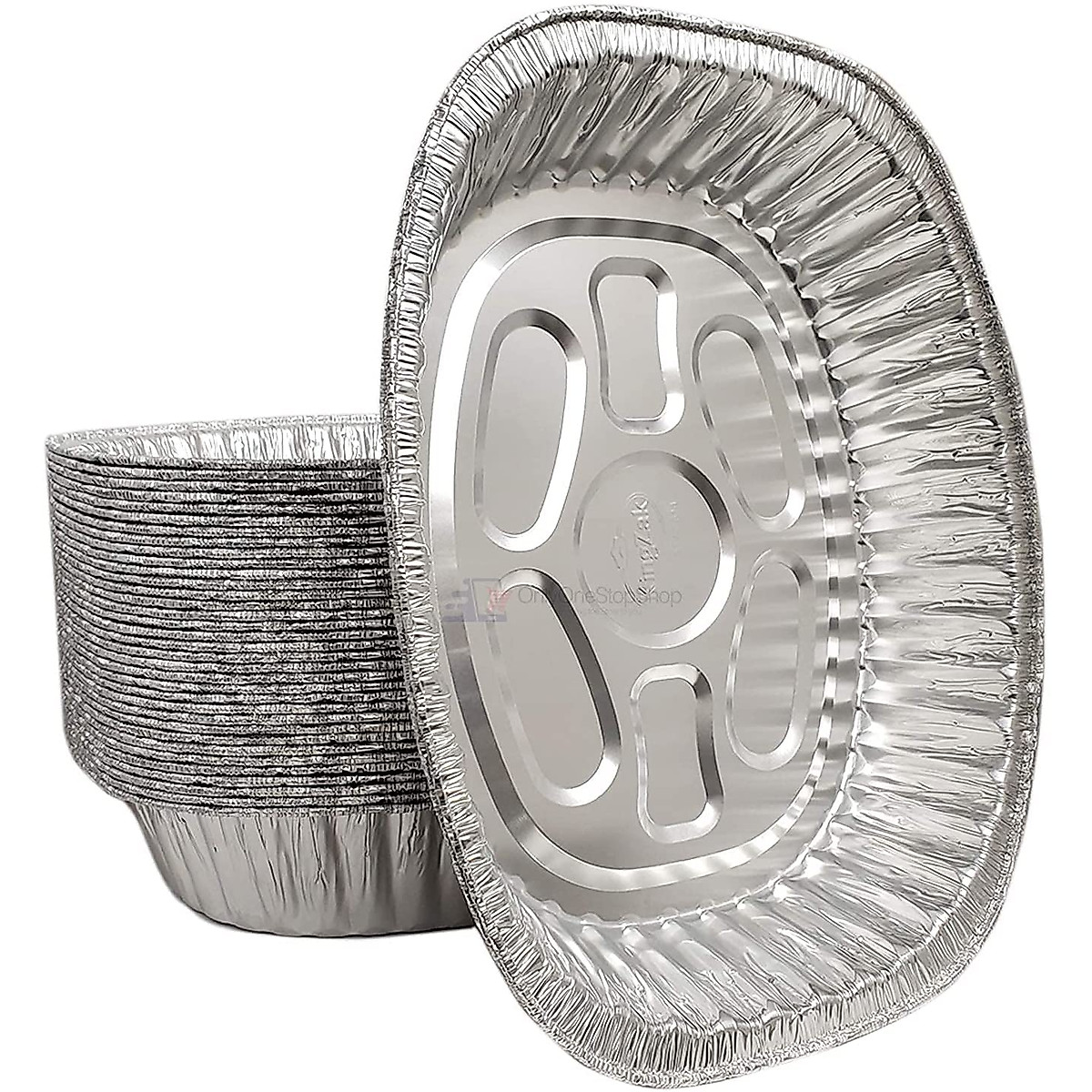 Nicole Fantini Disposable Oval Roasting Pan - Durable Turkey Roaster Pans Extra Large, Heavy-Duty Aluminum Foil, Deep, Oval Shape for Chicken, Meat, Brisket, Roasting, Baking, Recyclable: 10 Pans