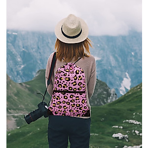 HOLYLUCK Drawstring Backpack Bag Sport Gym Sackpack (Pink leopard)
