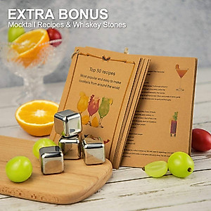 Wepikk Cocktail Shaker Set Mixology Bartender Kit 17 pcs Bamboo Stand Martini Whiskey Drink Mixer Vintage Cocktail Recipes and Whiskey Stones