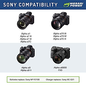 Wasabi Power Battery (2-Pack) and Dual USB Charger for Sony NP-FZ100, BC-QZ1 and Sony FX3, a1, a9, a9 II, a7C, a7R III, a7R IV, a7S III, a7 III, a7 IV, a6600 (KIT-BB-FZ100-02)