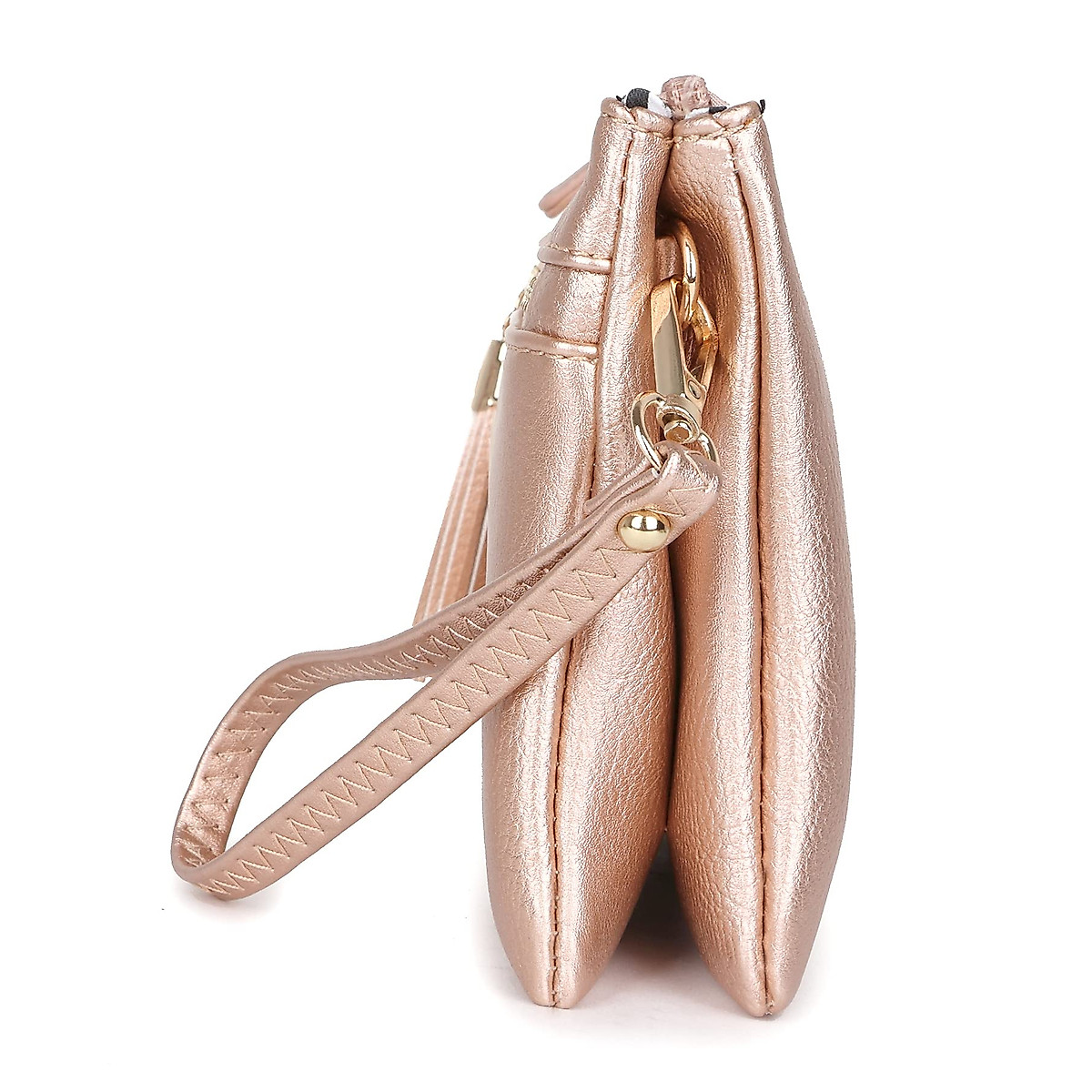 Women's Lightweight Multi Compartment Wristlet Clutch Wallet Crossbody Bag - (WU021-ROSE GOLD)