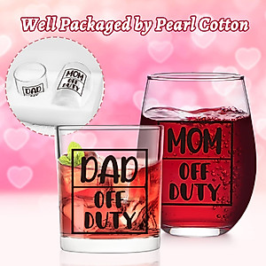 Modwnfy New Parents Gifts for Couples, Mom & Dad Off Duty Stemless Wine Glass & Whiskey Glass, New Parents Gifts First Time Parents Gifts New Mom and Dad Gifts for Mother Day Father Day Christmas