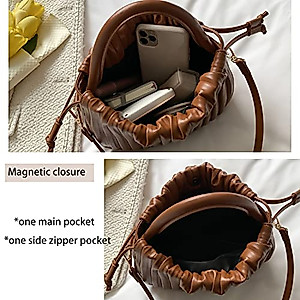 ELDA Ruched Bucket Bags and Purses For Women Drawstring Purse Mini Handbag Crossbody Shoulder Hobo Bag
