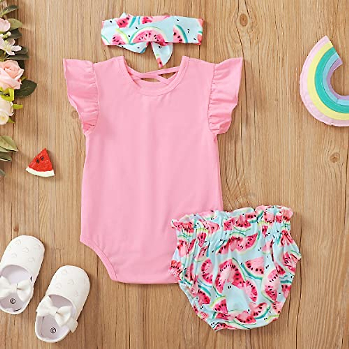 Baby Girl First Birthday Clothes 1st Birthday Girl Outfit Infant Watermelon Outfit (Pink,12-18 Months)