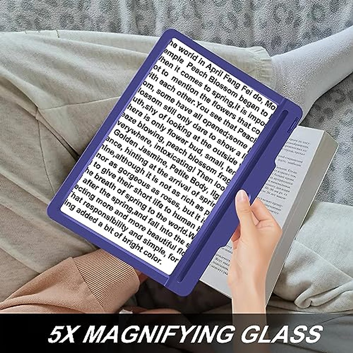 Upgrade Page Magnifying Glass for Reading - 5X Rechargeable Large Lens Magnifier Full Page Rectangular Reading Magnifier 43 LED with Light for Book and Low Vision Person