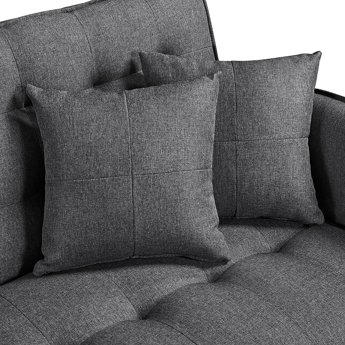 Yaheetech 78” Convertible Sofa Bed with USB Ports Sleeper Couch Futon Daybed Sofa for Living Room Adjustable Loveseat Linen Fabric, Dark Gray