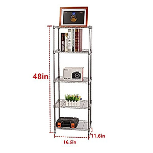 5 Wire Shelving Metal Rack Adjustable Unit Storage Shelves for Laundry Bathroom Kitchen Pantry Closet Silver