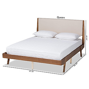 Baxton Studio Senna Beds (Platform), Queen, Beige/Walnut Brown