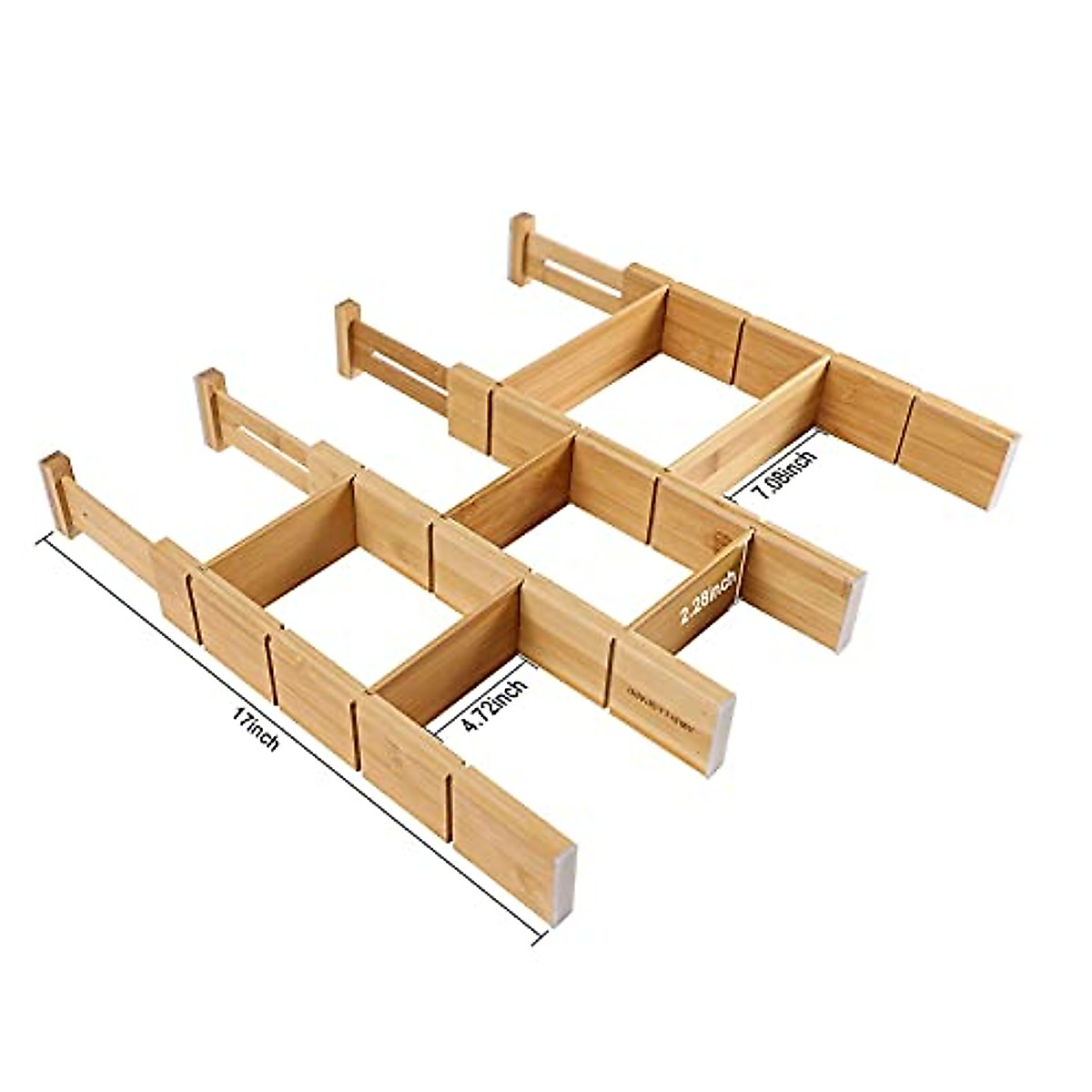 AMUR LEOPARD Bamboo Drawer Dividers Organizer Set of 4, with 6 Extra Mini Dividers, Adjustable Drawer Organizers,Expandable Drawer Organization for Kitchen, Dressers, Bathroom and Office (13.25-17 in)
