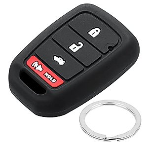 iSaddle for Honda 4 Buttons Key Fob Silicone Case - Keyless Entry Remote Control Straight Car Key Fob Protector for Honda Accord Civic CR-V Crosstour HR-V Fit 2013-2019 MLBHLIK6-1TA (Black)
