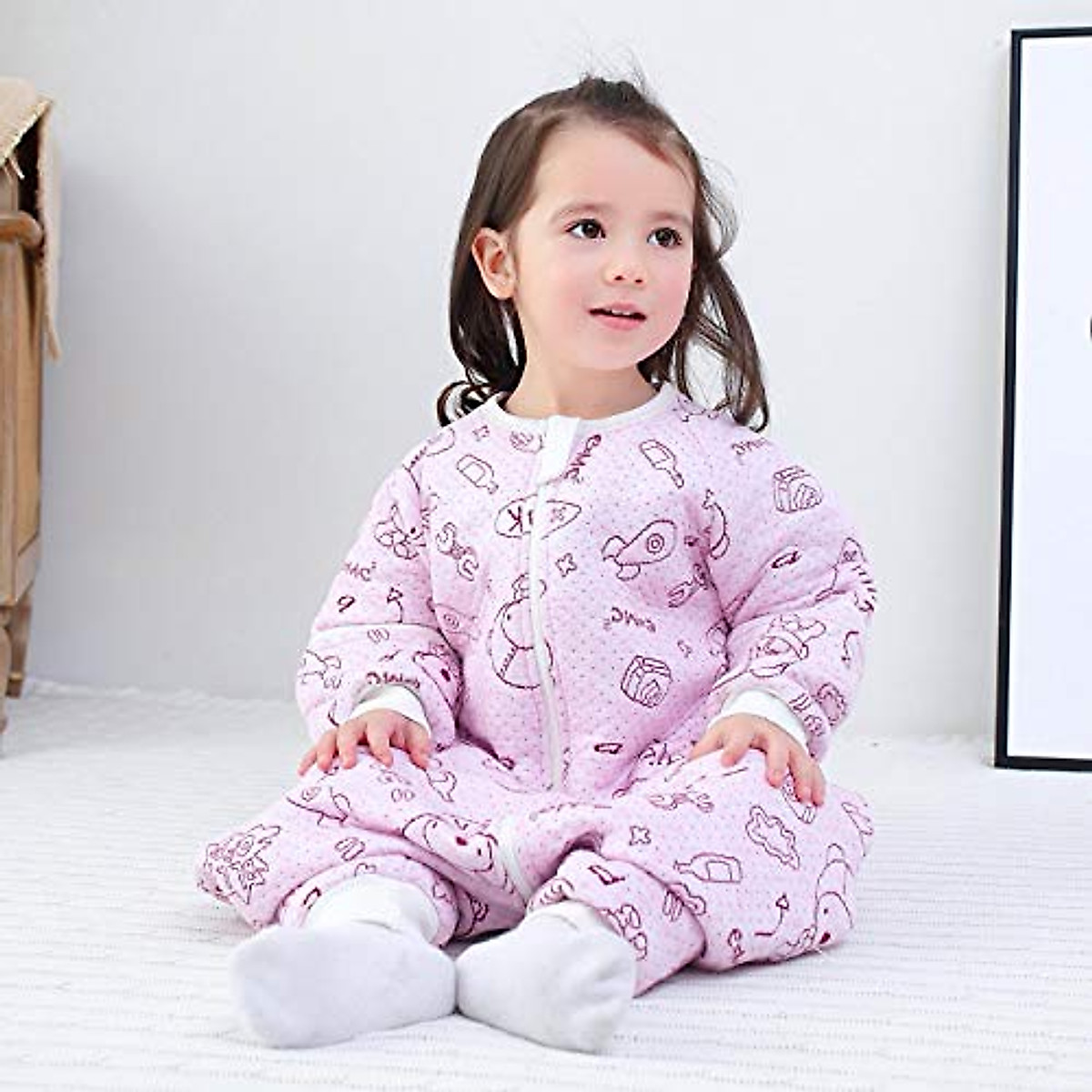 Happy Cherry Baby Romper Bag with Feet Detachable Sleeves Cotton Warm Autumn Wearable Blanket for Girls Pink 1-3 Years