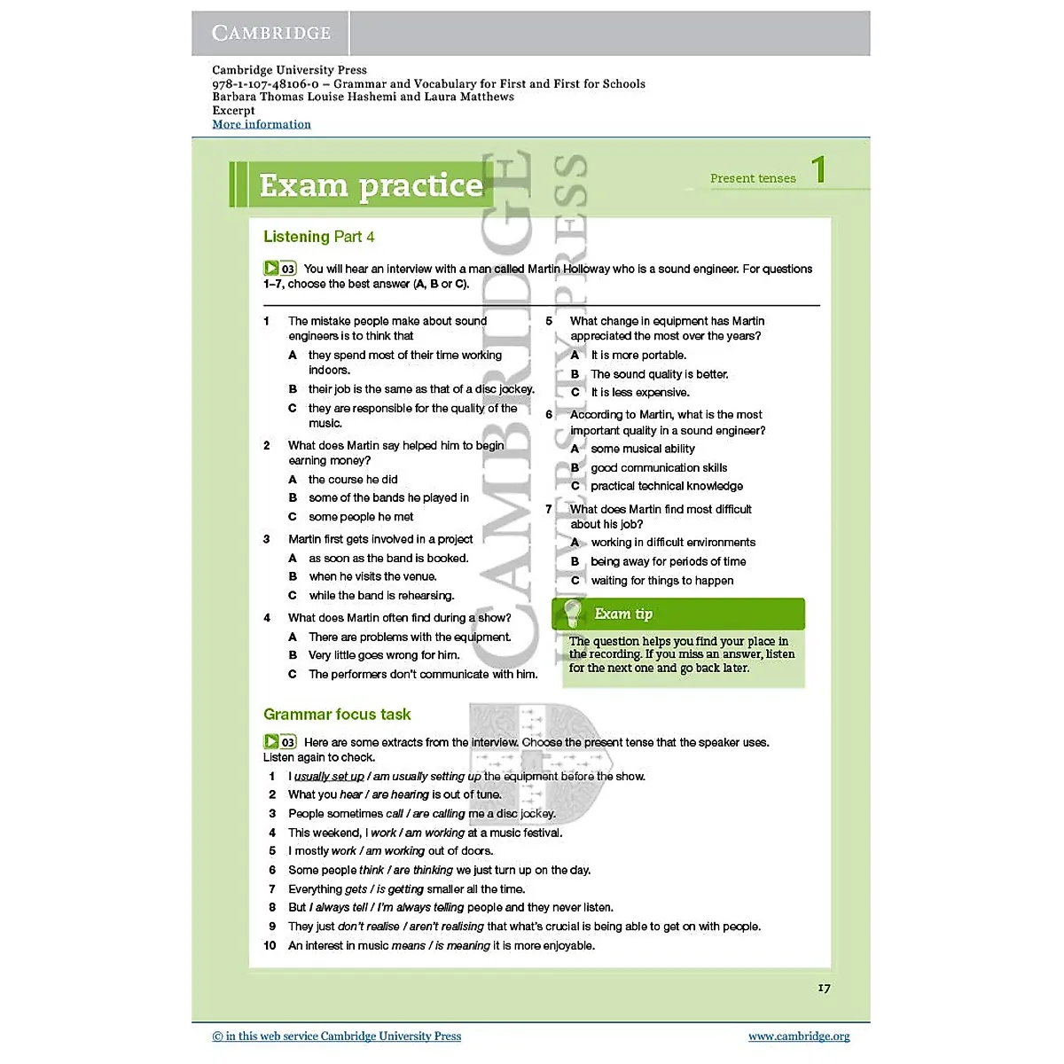 Grammar and Vocabulary for First and First for Schools Book with Answers and Audio (Cambridge Grammar for Exams)