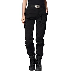 chouyatou Women's Military Straight Fit Stylish Combat Cargo Slacks Pants (Small, Black)