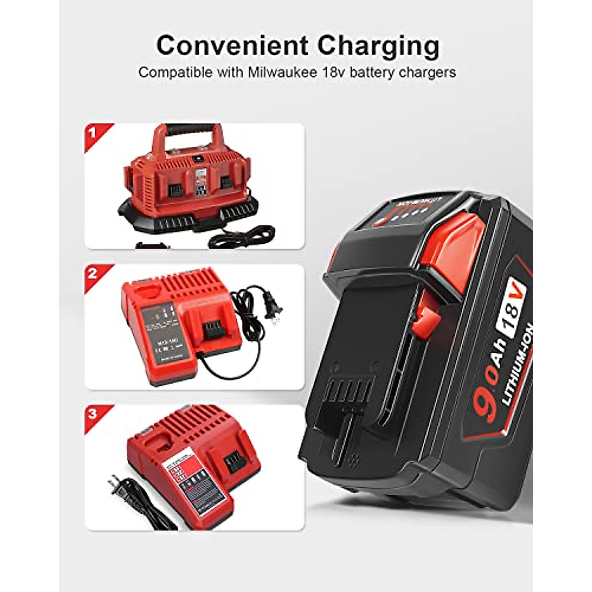 Replacement for Milwaukee M-18 Battery 9.0Ah 2/pk M18 M18b 48-11-1850 48-11-1840 48-11-1815 48-11-1820 48-11-1852 48-11-1828 48-11-1822 Cordless Power Tool