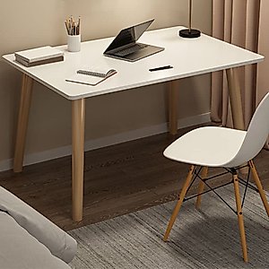 CraftThink Contemporary Office Study Desk, Contemporary Computer Desk Writing Desk PC Desk Work Desk with Wooden Legs, White No Drawer 23.5" L x 16" W x 29" H Without Chairs