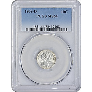 1909-D Barber Dime, MS64, PCGS