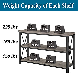 BON AUGURE Industrial Coffee Bar Cabinet for Home, Rustic Console Table Behind Couch, Wood and Metal Furniture Set for Living Room(Gray Oak)