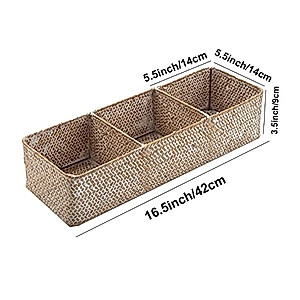 Seagrass Tank Basket for Toilet Paper 3 Sections Woven Storage Basket with Large Compartment Whitewash (16.5inch x 5.5inch x 3.5inch)