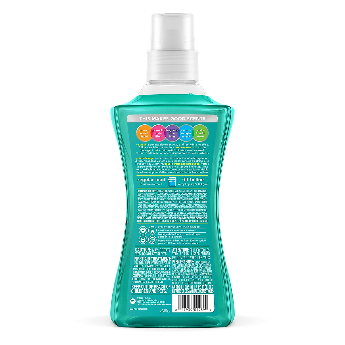 Method Liquid Laundry Detergent; Beach Sage Scent, Plant-Based Stain Remover; ; 66 Loads per 53.5 fl oz bottle; 4 Pack (264 Total Loads); Packaging May Vary