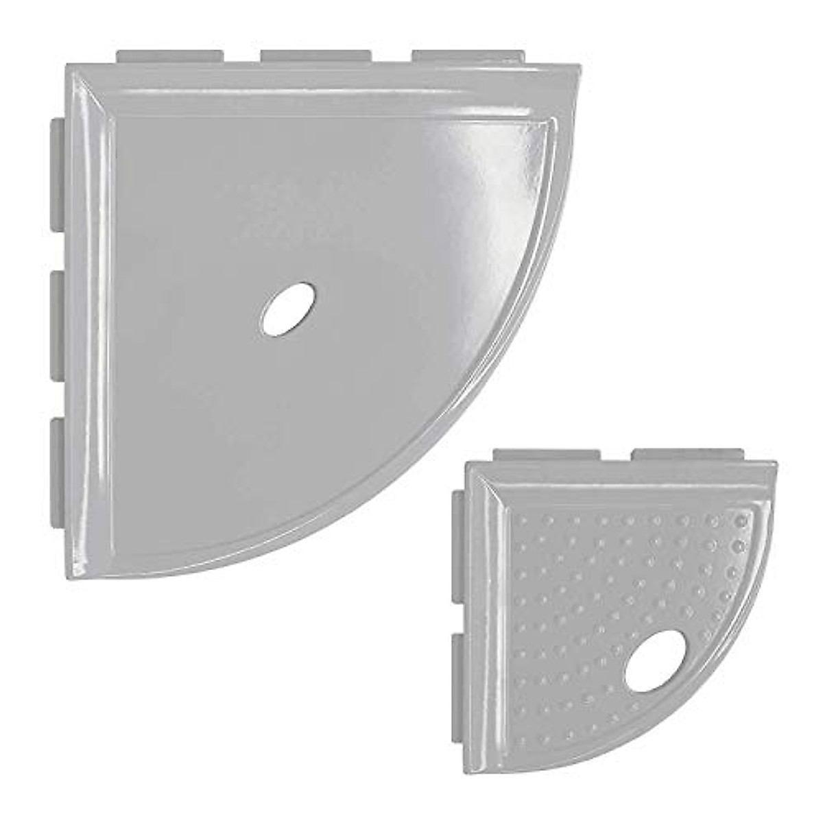 Questech Décor 8 Inch Corner Shower Shelf and 5 Inch Shower Caddy Foot Rest, Metro Lugged Back for New Construction, Mounted Bathroom Shower Organizer, Cool Gray