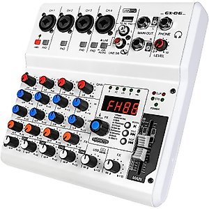 6-Channel Audio Mixer with 99 Sound Effects for PC,Portable Sound Mixing Console with Bluetooth USB Recording Input for Live Streaming,Podcasting,DJ Show