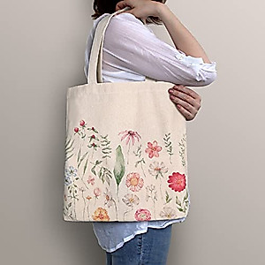 4 Pieces Canvas Tote Bag Flowers Shopping Bag Gift Beautiful Floral Tote Bag Aesthetic Reusable Grocery Shopping Bag Trendy School Tote Book Lover Tote Gift Makeup Bags for Girls Women Girlfriend