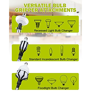 Lupar Light Bulb Changer Pole Kit 3 FT to 12 FT Telescoping Extension Pole with 2 Baskets and Suction Cup for High Ceilings and Recessed Lights Lightbulb Removal Changing