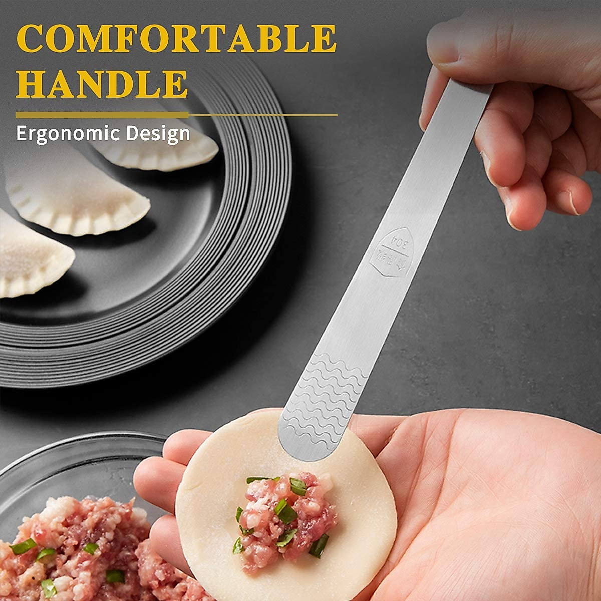 Dumpling Press Molds Set and Cutter Dumpling Skin Maker Stuffing Spoon Flour Ring Cutter,Chinese Dumpling Pie Ravioli Empanadas Press Mold Kitchen Accessorie