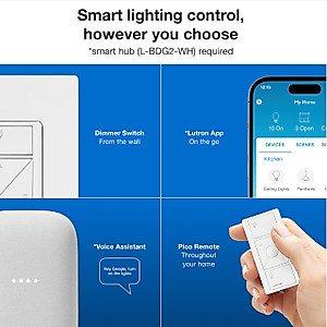 Lutron Caséta Deluxe Smart Dimmer Switch (2 Count) Kit with Caséta Smart Hub | Works with Alexa, Apple HomeKit, Ring, Google Assistant | P-BDG-PKG2W-A | White