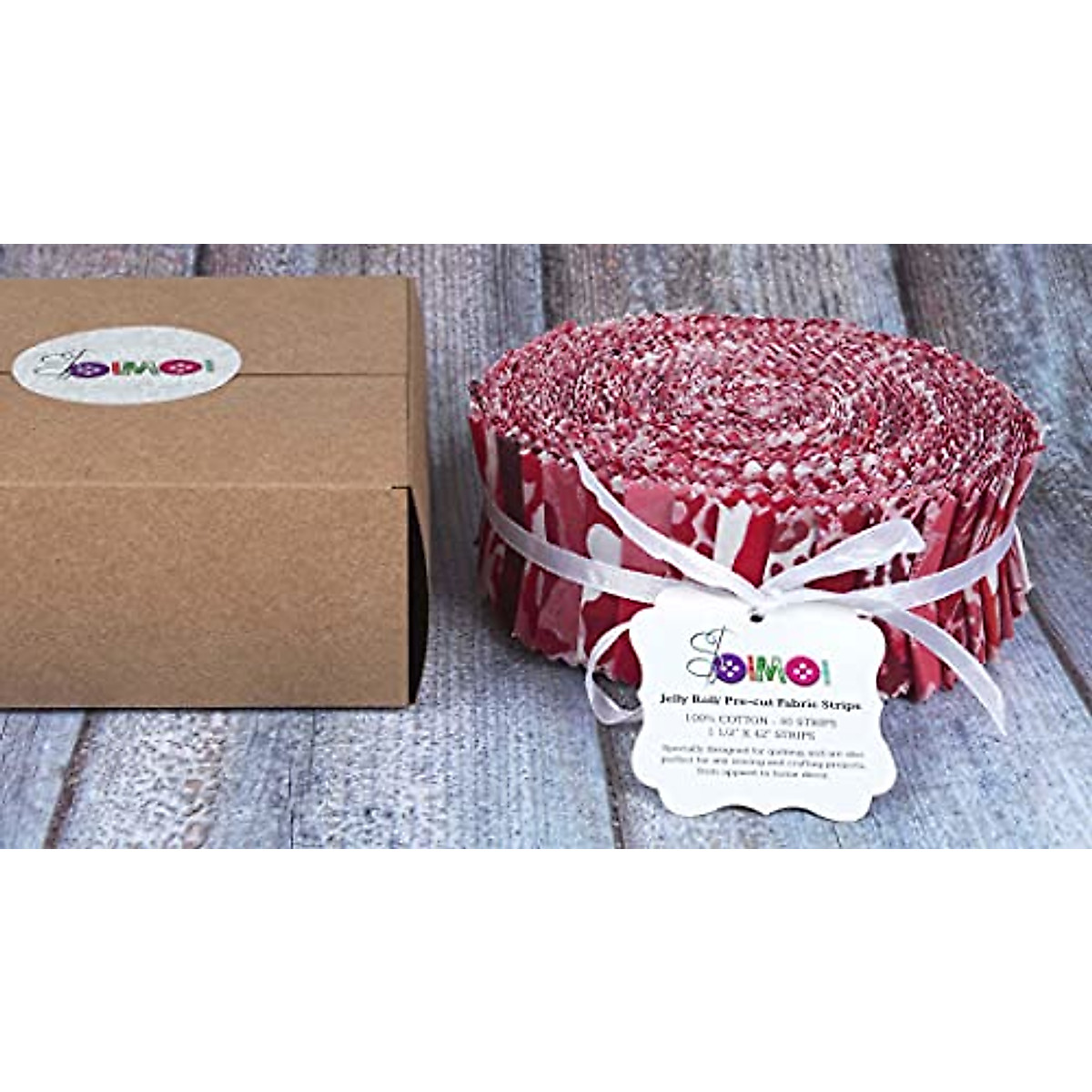 Soimoi 40Pcs Floral Artistic Print Precut Fabrics Strips Roll Up 1.5x42inches Cotton Jelly Rolls for Quilting - Red