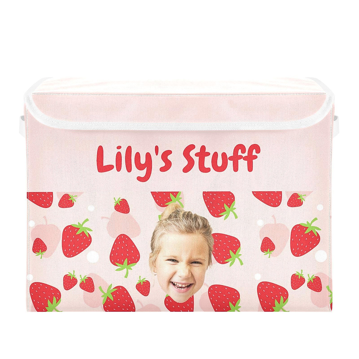 Sinestour Custom Storage Bins with Lid Personalized Storage Basket Box Shelf Basket Closet Organizer for Home Toy Playroom (Strawberry)