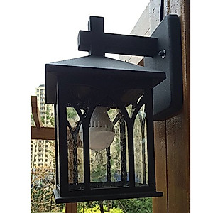 PEHUB European Unique Black Metal Aluminum Outdoor Wall Light Sconce Vintage High Brightness E27 1-Head LED Glass Wall Lamp Balcony Terrace Patio Wall-Mounted Safety Lighting Fixture Exterior Light Fi