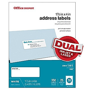 Office Depot White Inkjet/Laser Address Labels, 1 1/3in. x 4in., Pack Of 350, 505-O004-0018