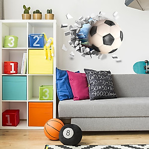29.5x27.6 Inch 3D Football Wall Sticker Set, 2 Sheets Soccer Decals for Boys Room, PVC Self-Adhesive Soccer Wallpaper Sport Posters Wall Art Decor for Kids Bedroom Home Party Birthday Decoration