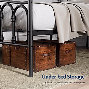 Tatub Queen Metal Bed Frame with Headboard and Footboard, Victorian Black Bed Frame, Under Bed Storage, No Box Spring Needed Mattress Foundation, Noise Free